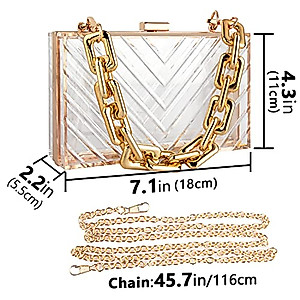 LUEXBOX Acrylic Women Clear Purse, Evening Clutch Handbag with Removable Gold Chain, Transparent Crossbody Shoulder Stadium Purse for Gameday, Bridal, Bachelorette Party, Prom & Concert (V Shape)