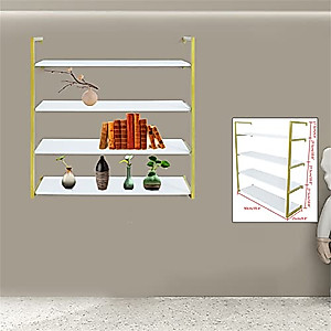 GDAE10 Modern Wall Mounted Shelf Gold Metal Wall Shelf with Wooden Board Floating Storage Rack Wall Mounted Bookshelf Suitable for Living Room Study Bedroom (36 Inch 4 Layer)