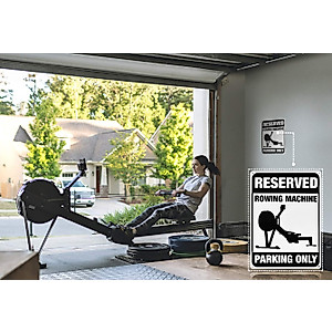 Rowing Machine Parking Embossed Tin Sign ideal for Rowing Machine Accessories, Home Gym Rowers, Rowing Clubs, and more (BLACK)