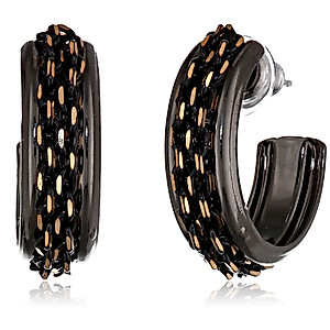 Signature 1928 "1928 Midnight Gold" Mixed Jet Gold Tone Hoop Earrings