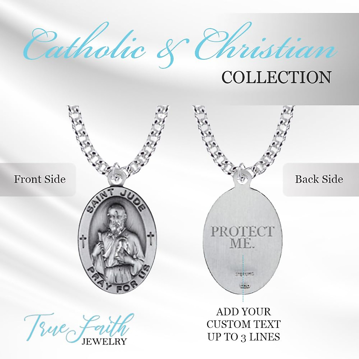 TrueFaithJewelry St Jude Necklace Patron Saint of Lost Causes Pendant Sterling Silver Oval Medal Religious Catholic for Women and Men, 7/8 Inch