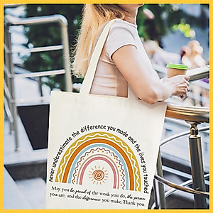 Pinkunn Thank You Gifts Canvas Tote Bag for Coworker Inspirational Appreciation Motivational Quotes for Women Employee Teacher (Rainbow Style,12 Pcs)