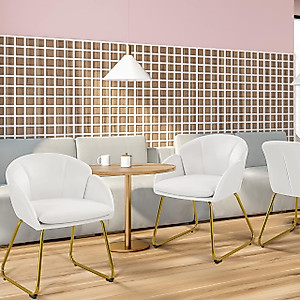 Yaheetech Flower Shape Velvet Armchair, Modern Side Chair Vanity Chair with Golden Metal Legs for Living Room/Dressing Room/Bedroom/Home Office/Kitchen, 2 Pieces, White