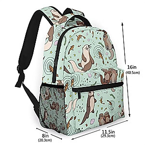 THEEND Student Backpacks 15.6 Inch Laptop Otters Print Student School Book Bag Travel Hiking Camping Daypack