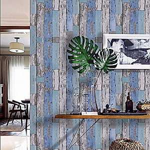 Art3d 17.7"x78.7" Peel and Stick Wallpaper - Decorative Self Adhesive Vinyl Film Wood Grain Wallpaper for Furniture Cabinet Countertop Shelf Paper, Blue Distressed Wood