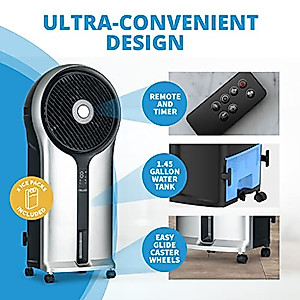 Newair Evaporative Cooler 470 CFM250 sq. ft. Freestanding Home Air Cooler 3 Fan Speeds 1.45 Gallon Water Tank, Silver Easy Glide Wheels Remote Control Included