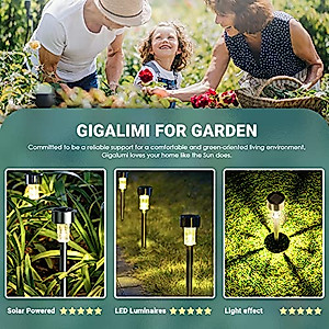 GIGALUMI 16 Pack Solar Path Lights Outdoor,Solar Lights Outdoor Waterproof,Stainless Steel LED Landscape Lighting,Solar Garden Lights for Driveway,Pathway,Patio,Yard