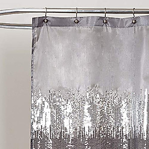 Lush Decor Night Sky Shower Curtain Sequin Fabric Shimmery Color Block Design for Bathroom, 72" x 72", Black & Gray