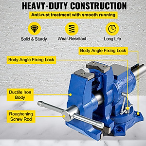 BestEquip 6" Heavy Duty Bench Vise, Double Swivel Rotating Vise Head/Body Rotates 360°,Pipe Vise Bench Vices 30Kn Clamping Force,for Clamping Fixing Equipment Home or Industrial Use