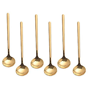 6 PCS Espresso Spoons 18/8 Stainless Steel, 5.2 Inches Vogue Mini Teaspoons Set for Stirring Coffee, Dessert Cake, Ice Cream, Soup, Antipasto Cappuccino, Frosted Handle, Sweejar (Gold)