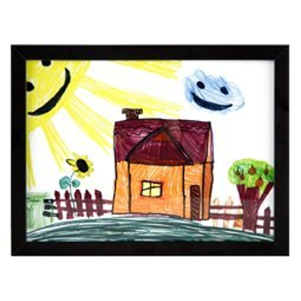RAS Kids Art Frame - Boxed Style Wide Frame Edge Construction Paper Removable Acrylic Pane Cardboard Backing with Hooks - [Black - 9x12"]