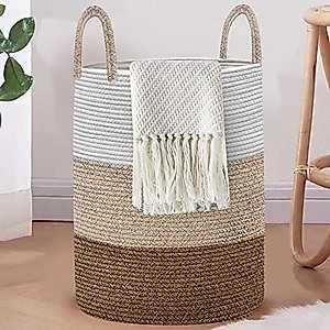 Astarama Laundry Baskets, Laundry Hamper, Large Woven Cotton Rope Storage Basket with Handles, Dirty Clothes Hamper Decorative Basket Organizer for Living Room, Nursery, Bedroom