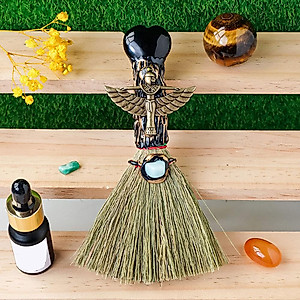 JHIALG Witch Broom Crystal Witch Wiccan Altar Broom, Halloween Hanging Props Cosplay Broomstick, Handmade Reiki Broomstick for Cleansing Healing Fengshui