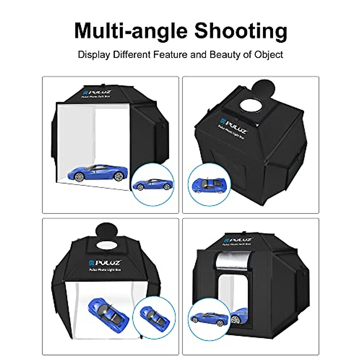 PULUZ Portable Photo Studio Light Box, 16"x16" Professional Dimmable Shooting Tent Kit Soft Box with 480pcs LEDs Lights 4 Backdrops for Jewelry and Small Product Photography Props Upgrade 16 inch