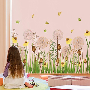 Amaonm Removable 3D Waterproof Green Plants Grass and Dandelion Wall Decals DIY Peel and Stick Decor Wall Sticker for Kids Girls Baby Bedroom Living Room Kindergarten Nursery Classroom Decoration (B)