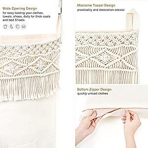 Mkono Macrame Hanging Laundry Hamper Bag Over The Door Organizer Laundry Bag Boho Decor Hanging Clothes Hamper for College Dorm Room Bathroom Home Travel Space Saving