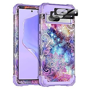 Uamark for Google Pixel 7 Pro Case,Three Layer Heavy Duty Sturdy Shockproof Full Body Drop Protective Women Girl Cover with 2 Camera Lens Protector Case for Google Pixel 7 Pro 5G (2022),Purple