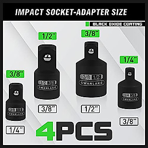 SWANLAKE 7PCS Impact Power Drill Socket-Adapter Set, Hex-Shank Socket to Drill 1/4" 3/8" 1/2" Impact Driver Adapter