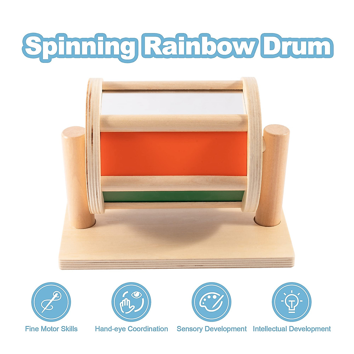 XJYQJD Montessori Spinning Drum Montessori Baby Toys for 6-12 Months Old, Wooden Spinning Rainbow Montessori Drum Rolling Toys for Babies Infant Toy for Boys Girls Newborn Gift
