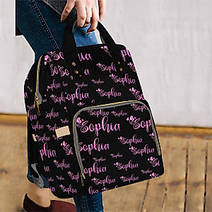 Personalized Diaper Backpack with Name, Pink Sparkle Name Logo Text Black Custom Diaper Bag Baby Nappy Bag Shoulder Bag Casual Daypack Bag for Mom Dad Multifunctional Travel