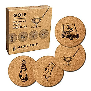 Unique Gift for Golfers - Golf-Themed Cork Coasters (Set of 4) - It's a Great Dad Golf Gift, Gift for Men, or a Golfer Gag Gift, Sustainable and American-Owned