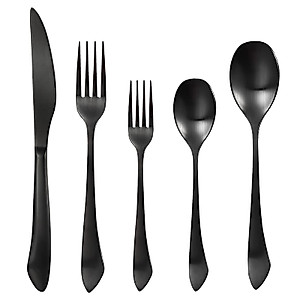 Matte Black Silverware Set - viishow 20-Piece Stainless Steel Flatware Set for 4, Matte Tableware Modern Satin Finished Kitchen Cutlery Set Eating Utensils Set, Dishwasher Safe