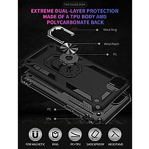 UniSpg iPhone SE Case 2022/2020, iPhone 8 Case, iPhone 7 Case [Military Grade Drop Texted] Protective Shockproof Phone Case with Magnetic Ring Kickstand for iPhone SE 3rd&2nd 8 7 SE 2022 2020 - Black