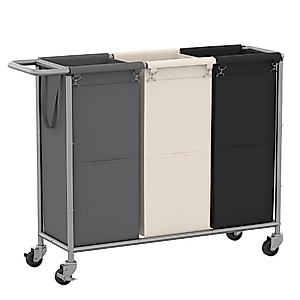 Heybly Laundry Basket,3 x 18.5 Gal Laundry Separator Hamper with Heavy Duty Rolling Wheels,Laundry Divider Sorter with Removable Bags for Dirty Clothes Storage, 40.2 x 15.4 x 33.1 Inches HLH022P03