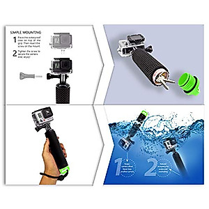 Waterproof Floating Hand Grip Compatible with GoPro Hero 11 10 9 8 7 6 5 4 3+ 2 1 Session Black Silver Camera Handler & Handle Mount Accessories Kit & Water for Water Sport and Action Cameras (Green)