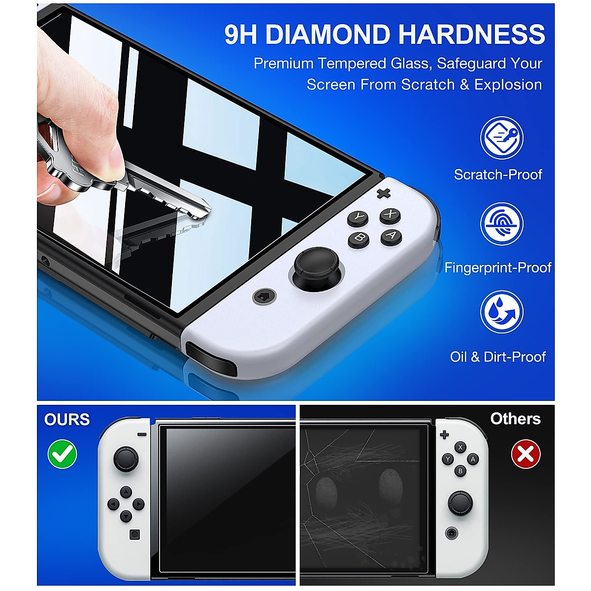 ELISWEEN 3-Pack Switch OLED Screen Protector Tempered Glass with Auto Alignment Kit for 2021 Nintendo Switch OLED Screen Protector, 9H/2.5D/0.33mm Thickness Dockable Hd Screen OLED Screen Protector
