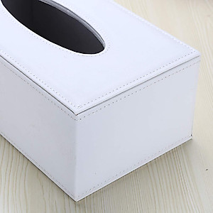 KINGFOM Rectangular PU Leather Tissue Box Cover - Facial Tissue Paper Napkin Holder for Bathroom, Home, Office, Car Automotive Decoration with Magnetic Bottom(White)