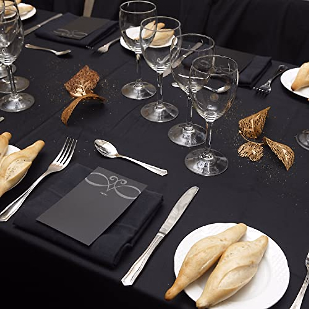 Black Tablecloth 6pcs 60x102, Table Cloth for 6 Feet Rectangle Tables, Waterproof and Wrinkle Resistant Washable Decorative Fabric Table Cover for Dining Table, Party and Outdoor Use