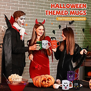 Lallisa 6 Pieces Halloween Mug Set 13 oz Pumpkins Cats Ghosts Ceramic Coffee Matching Mugs for Halloween Home Office Table Kitchen Decoration