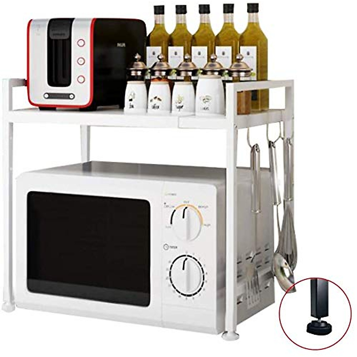 Kitchen Countertop Organizer Expandable Kitchen Organization Spice Storage Microwave Rack Table Shelf Stainless Steel Kitchen Storage Shelf Rack 2 tier Countertop Organizer for Kitchen Counter