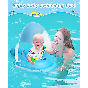Baby Pool Float with Canopy, Baby Swimming Float Add Tail No Flip, Infant Pool Float, Inflatable Toddler Pool Float with Toys for Age of 3-36 Month (Large)