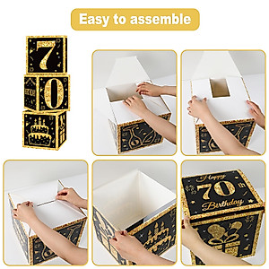 70th Birthday Decorations Boxes for Men- 3PCS Black Gold Happy 70th Birthday Balloons Boxes, 70 Year Old Party Supplies for Men Women