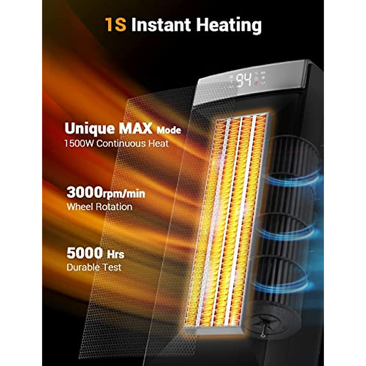 Sunnote Space Heater, 1500W Fast Heating Ceramic Electric Space Heater for Indoor Use with Thermostat, 5 Modes, 24Hrs Timer, LED Display, Oscillating Portable Heaters Ideal for Bedroom & Garage Use