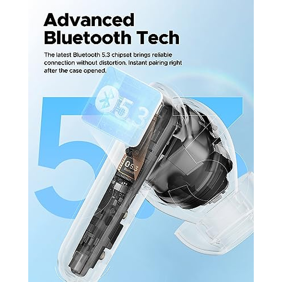 truefree T2 Wireless Earbuds Bluetooth 5.3 Headphones with 4 Mics Noise Cancelling for iOS/Android/Laptop, Gaming/Deep Bass Music, 23Hrs of Playtime, Multiple Eartips(S/M/L)