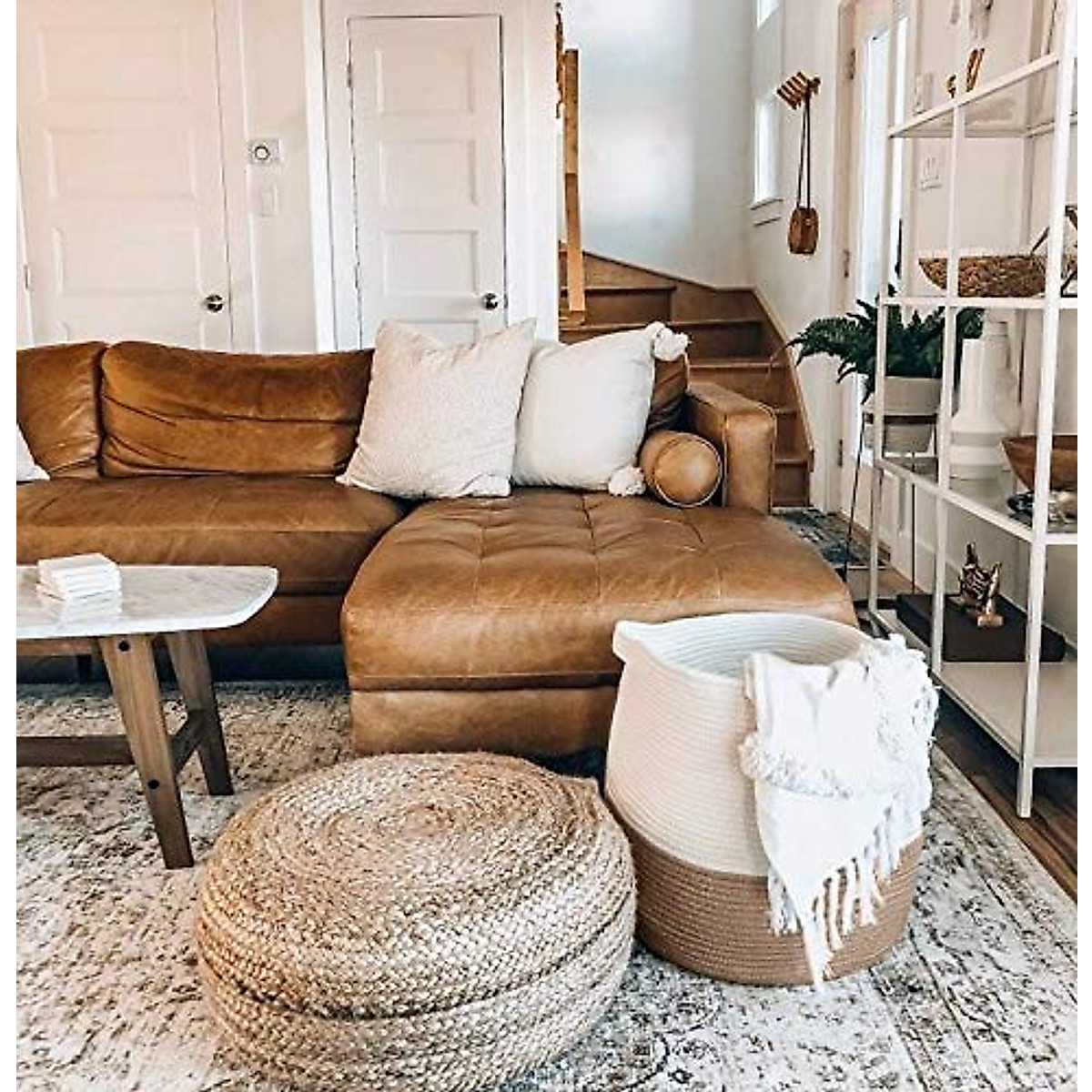 Large Woven Storage Baskets (Set of 2) Decorative Blanket Basket for Living Room, Toys, Pillows, Nursery or Towels. Laundry Hamper. Baskets for Organizing. Cotton Rope Baskets