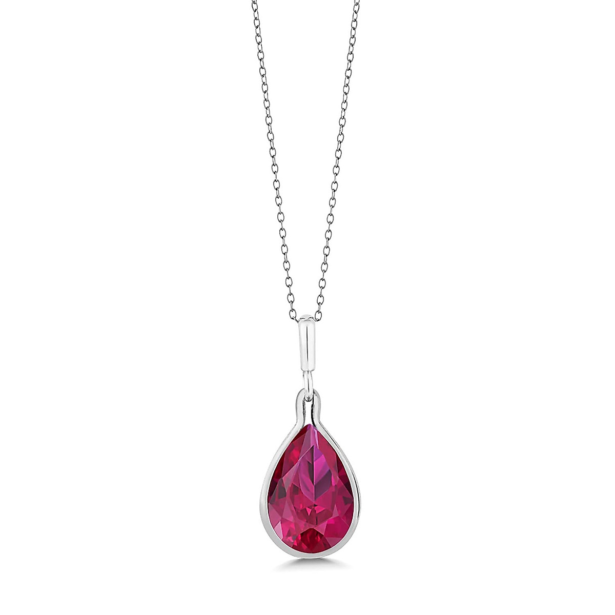 Gem Stone King 9.62 Cttw Red Created Ruby Pendant Necklace For Women In 925 Sterling Silver | Pear Shape 16X12MM | With 18 Inch Silver Chain