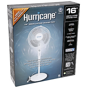 Hurricane Stand Fan - 16 Inch | Supreme Series |90 Degree Oscillation, 3 Speed Settings, Adjustable Height 41 Inches to 55 Inches - ETL Listed, White