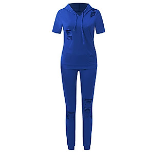 TOP-VIGOR Womens 2 Piece Outfits, Casual Sports Short Sleeve Sweatshirt and Jogging Sweatpants Suit