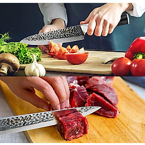 S SMAZINSTAR Chef Knife 8 inch Kitchen Knife Premium Sharp Cooking Knife HC German Stainless Steel Japanese Knife for Home Kitchen and Restaurant, Hand-Hammered, Ergonomic Handle, Gift Box