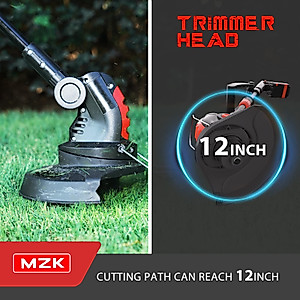 MZK String Trimmer, 20V Cordless Electric 12'' Grass Trimmer with Replacement Spools (4 Pack), Battery Powered Lightweight Weed Grass Trimmer/Edger, 8000 RPM 12-in 5.1lb Battery and Charger Included