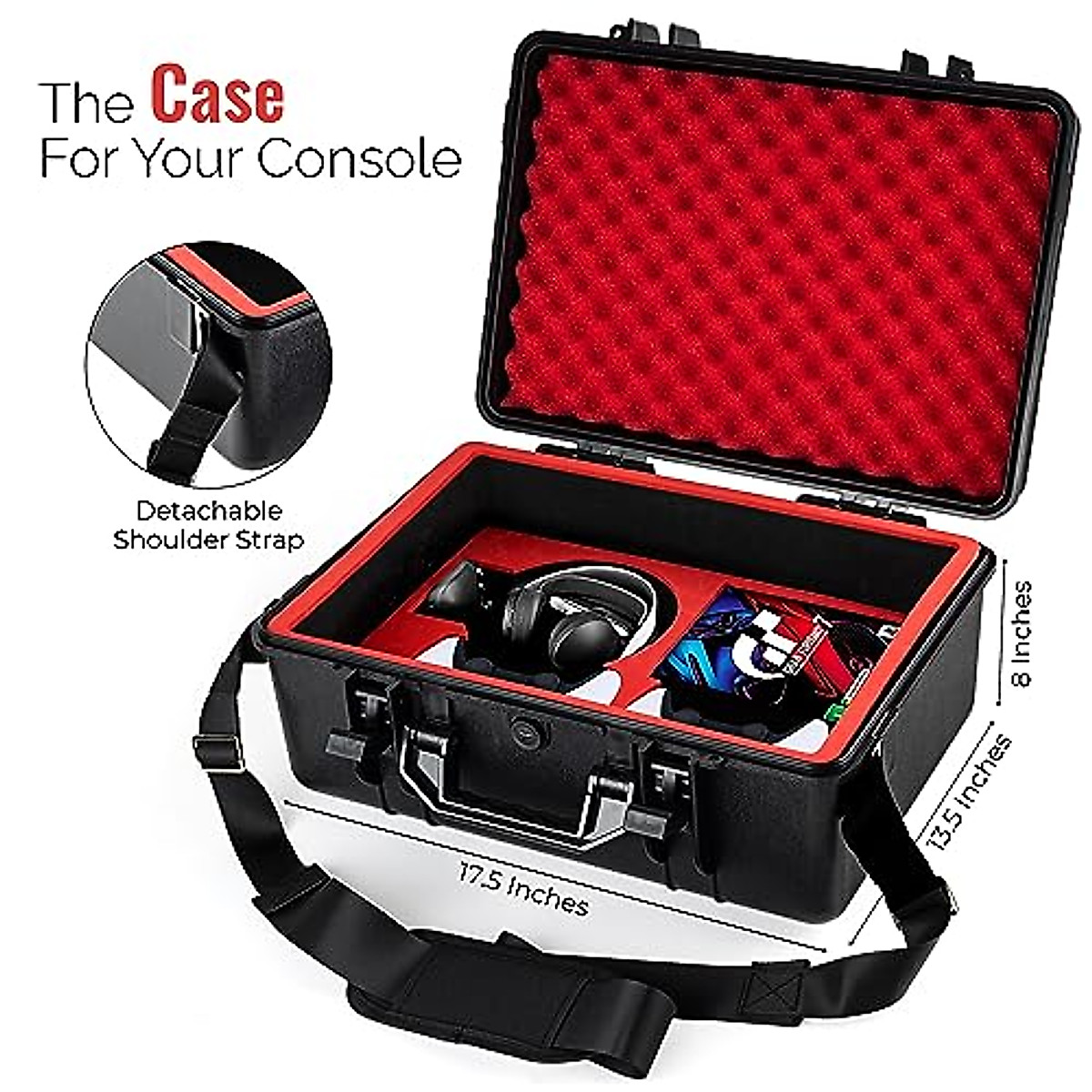 KELIUS Hard Shell Carrying Case Compatible with PS5 with Formfitting Foam Cutouts, Shock-Absorbing Protection, and Detachable Shoulder Strap, Portable Waterproof Travel Case for PlayStation 5 Console