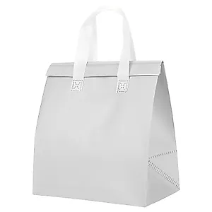 PATIKIL Insulated Take Away Bags, 25 Pcs Insulation Cooler Bag Grocery Thermal Bags 11.8 x 7.9 x 12.6 Inch for Hot Cold Frozen Food Delivery, White
