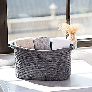 Home Zone Living Woven Basket for Home Storage with 2 Cotton Rope Handles, 100% Cotton, 14.00” x 7.00” x 7.00”, Gray, VS19578E