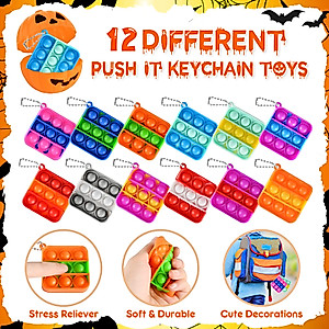 48 Halloween Toys Pack with Pumpkin Box, Halloween Party Favors Gifts for Kids, Squishy Mochi Toys in Bulk with Bubble Push it Keychain, Halloween Treat Bags Fillers, Trick or Treat Classroom Prizes