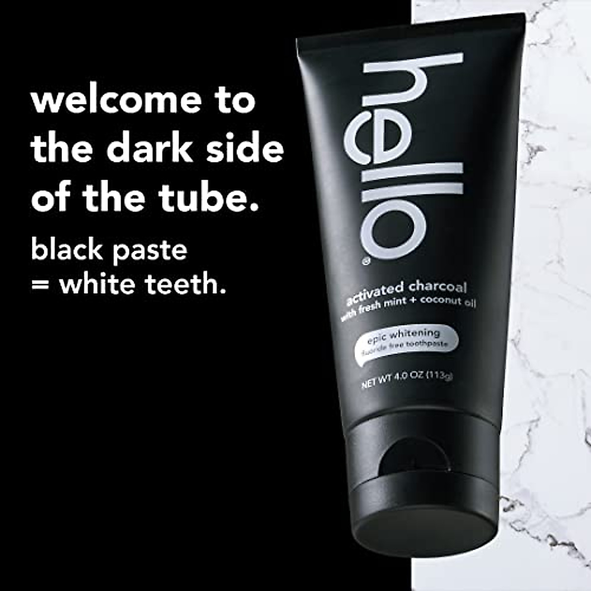 Hello Activated Charcoal Epic Teeth Whitening Fluoride Free Toothpaste, Fresh Mint and Coconut Oil, Vegan, SLS Free, Gluten Free and Peroxide Free, 4 Ounce