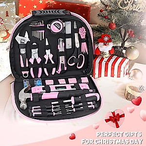 TOPLINE 208-Piece Pink Tool Kits for Women with Round Pouch, Small Tools Kit for Apartment, Home, Household Ladies Pink Tool Set for Best Gifts and Home Maintenance